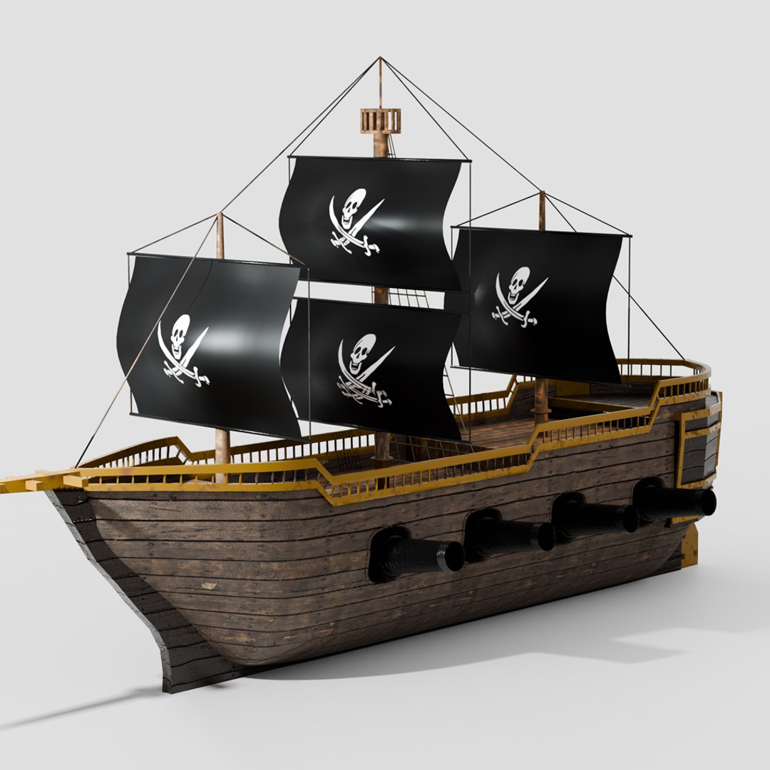 Low Poly Pirate Ship 3D Model Stylized Game Asset With Textures 3D ...