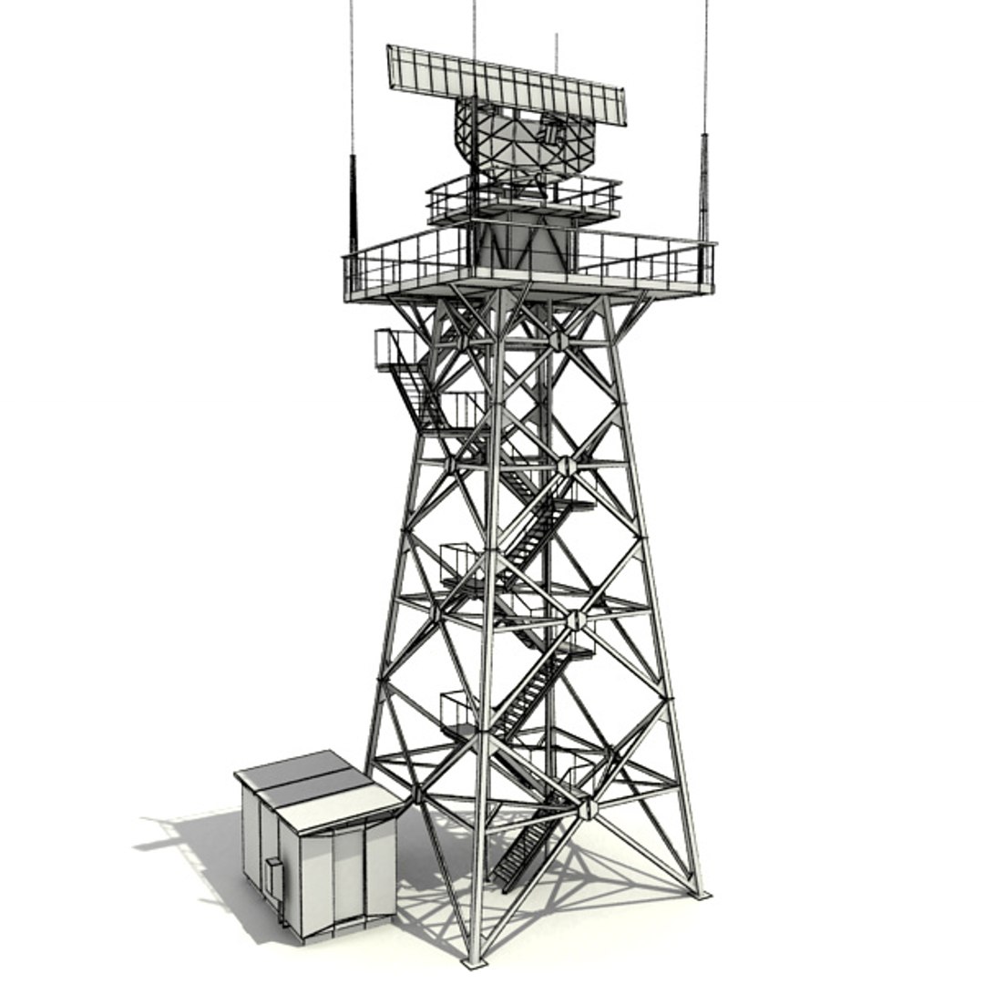 Low-poly Radar Tower 3d Model