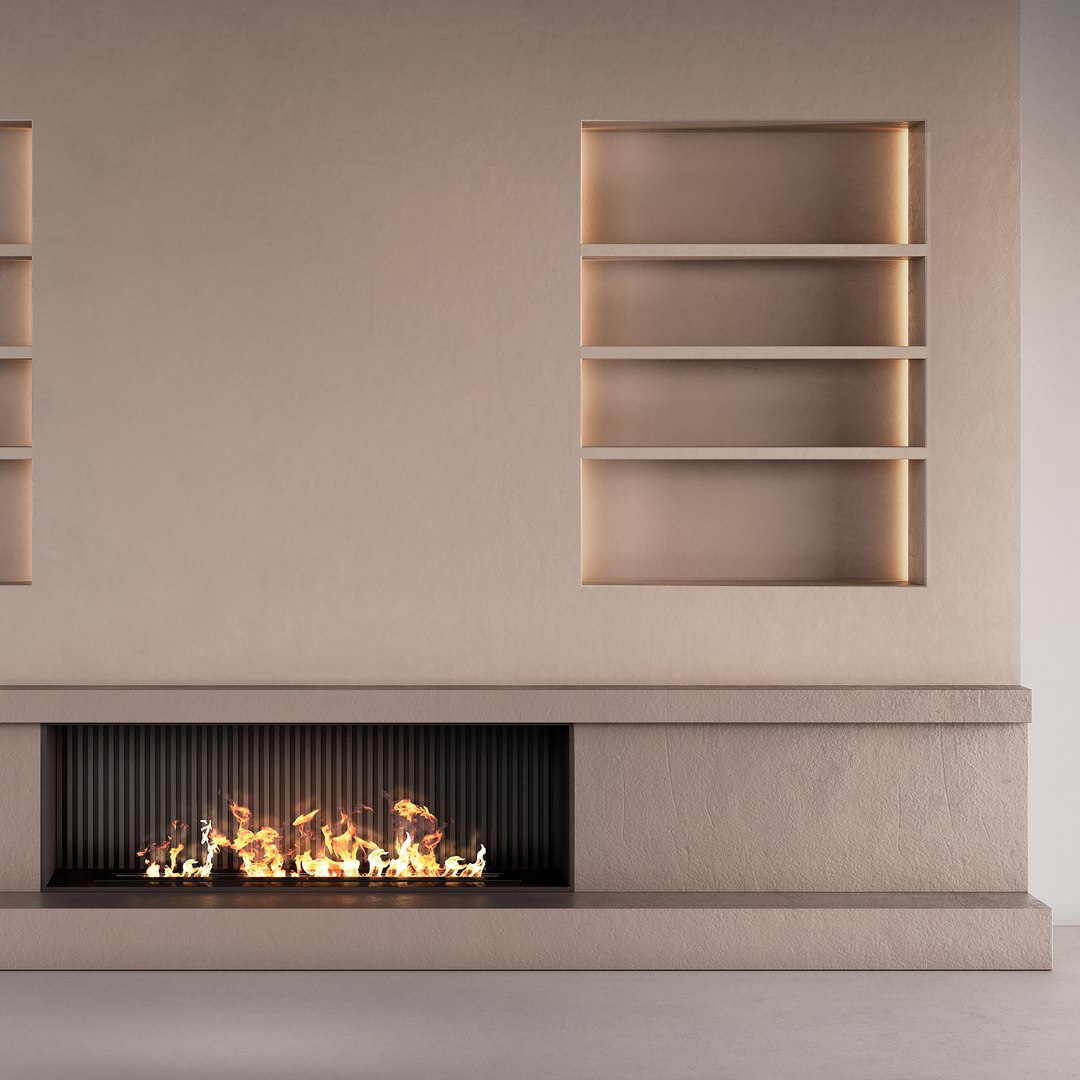 3D Decorated Wall With Fireplace - 4 Model - TurboSquid 2041363
