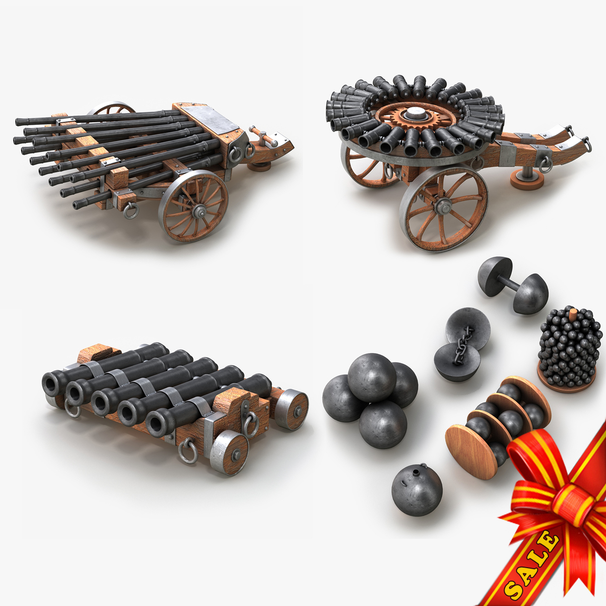 cannons medieval projectiles 3d max