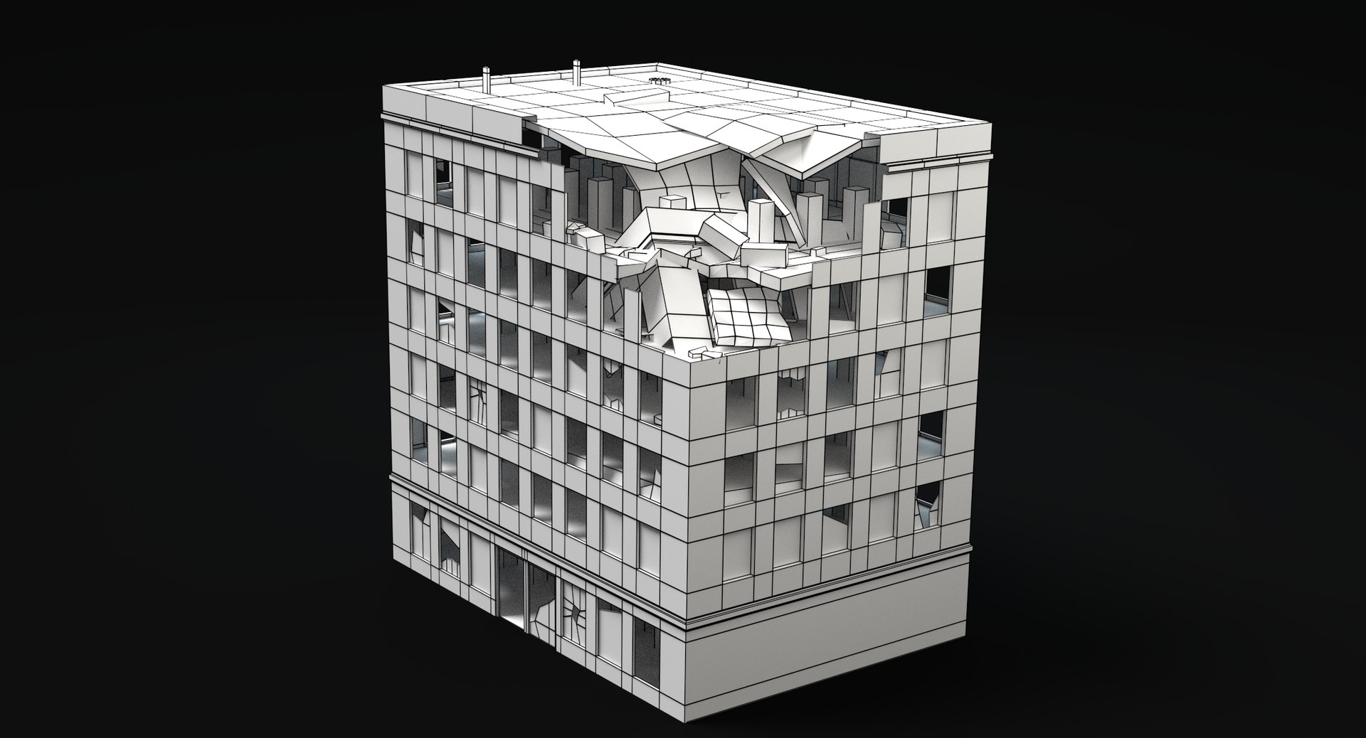 3d Damaged Brick Building