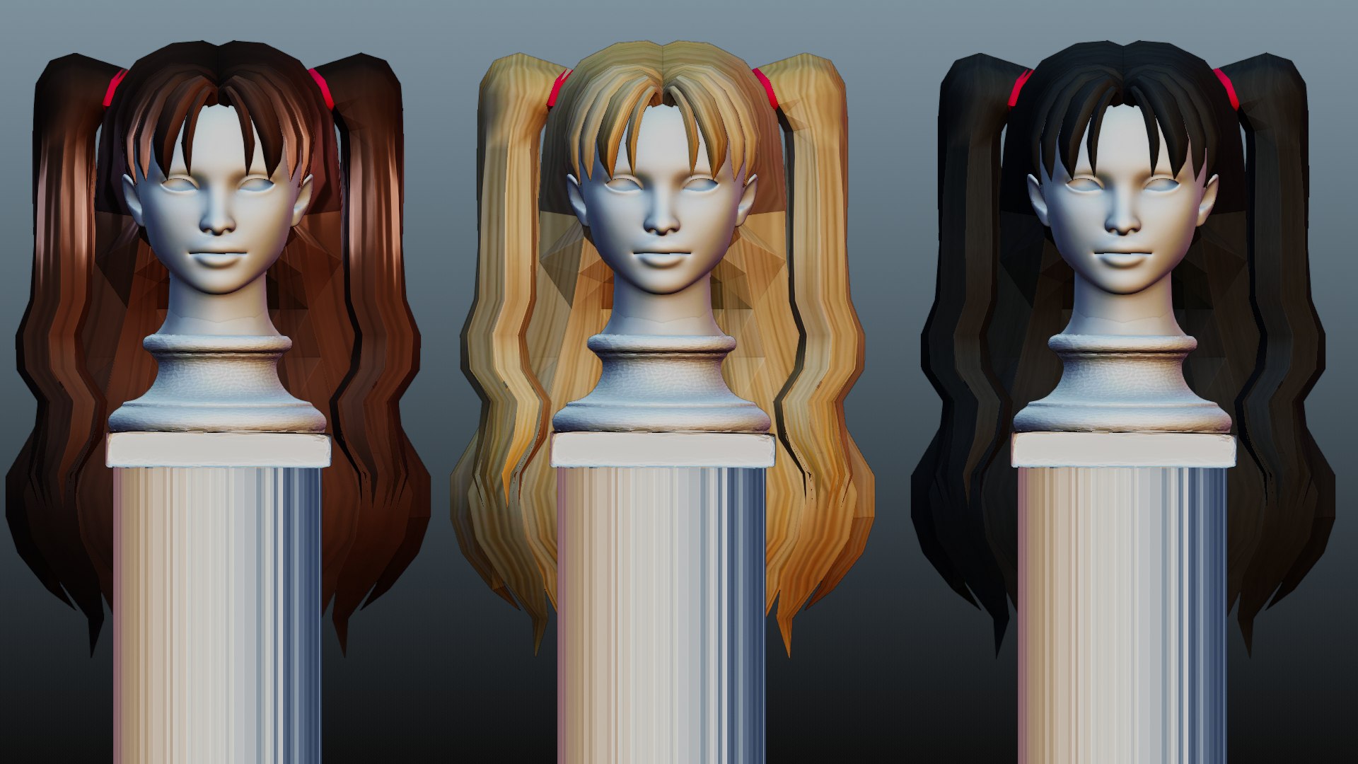 Female Hair Low Poly 3 Color Model 3D - TurboSquid 2075583
