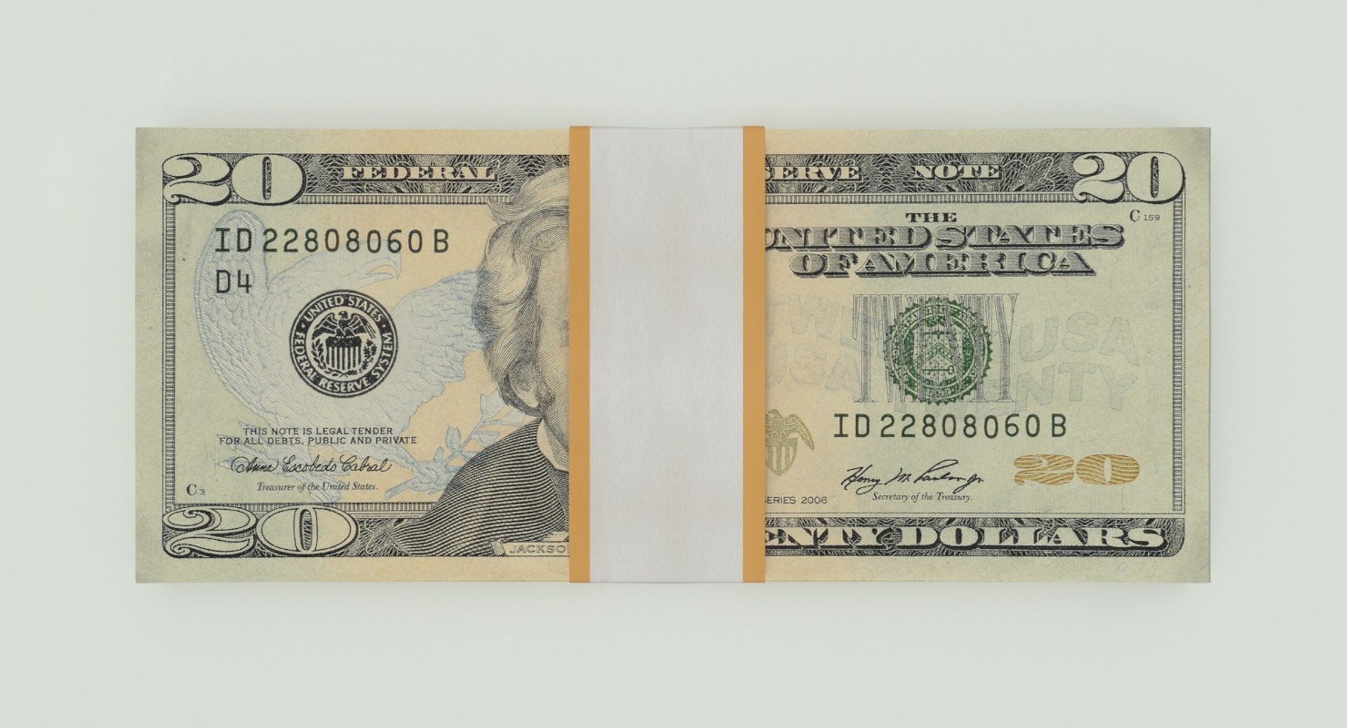 20 Dollar Bill Pack 3d Model