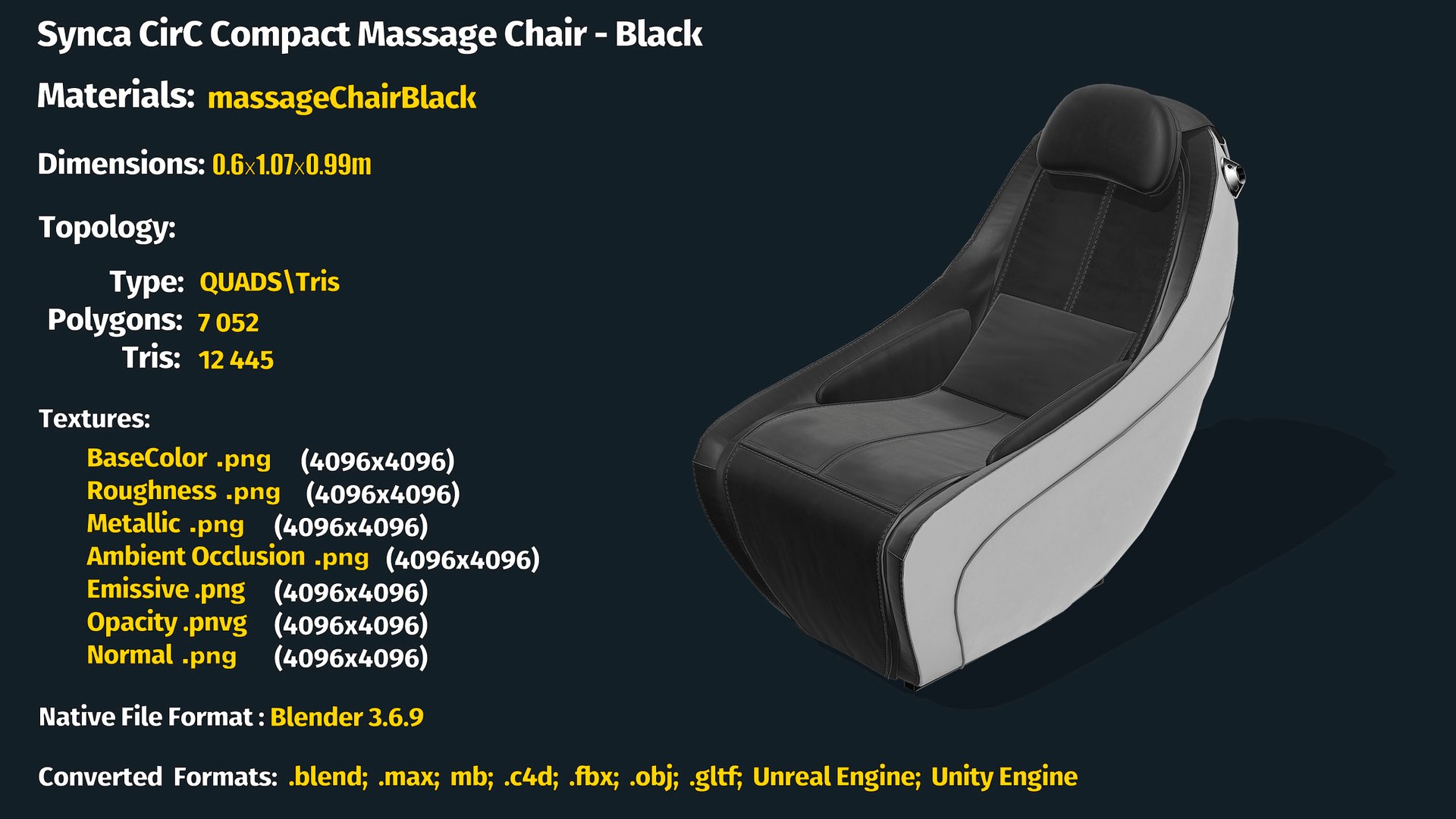 Synca CirC Compact Massage Chair - Black Model - TurboSquid 2254508