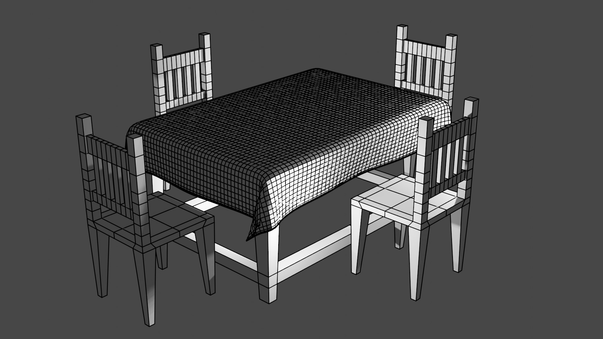 Stylized Wooden Table Low-poly Table With Four Chairs Ready 3D Model ...