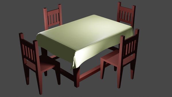 Stylized Wooden Table low-poly table with four chairs ready 3D model ...