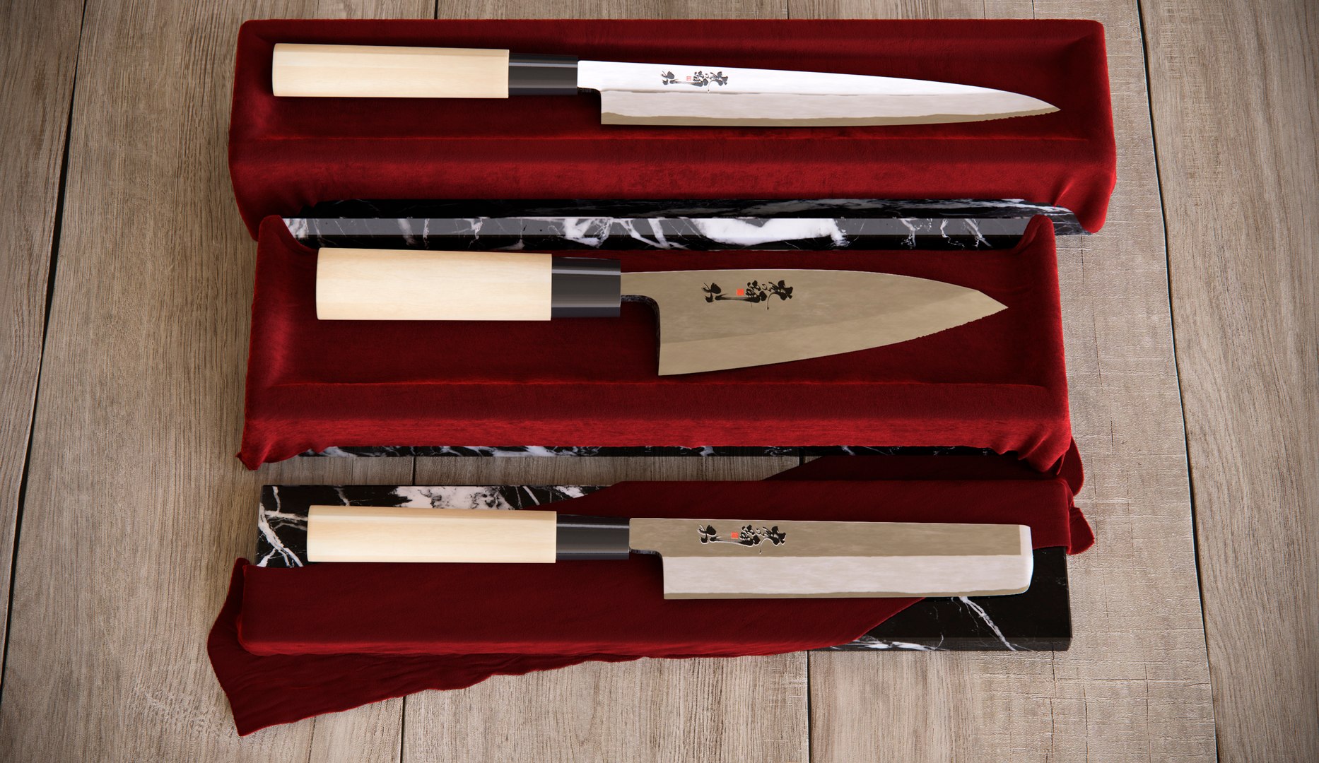 Japanese Traditional Knife Set 3d 3ds
