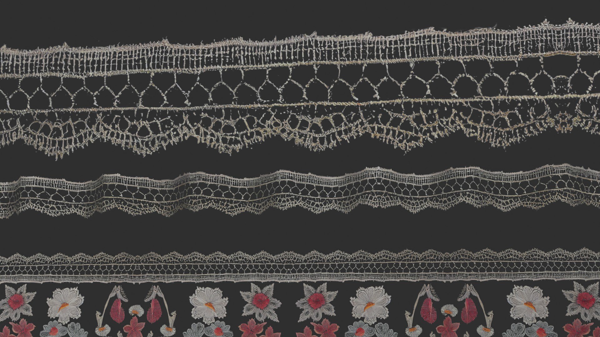 3D 3 Flowers Lace Borders And Trims Materials Textures - TurboSquid 2069932
