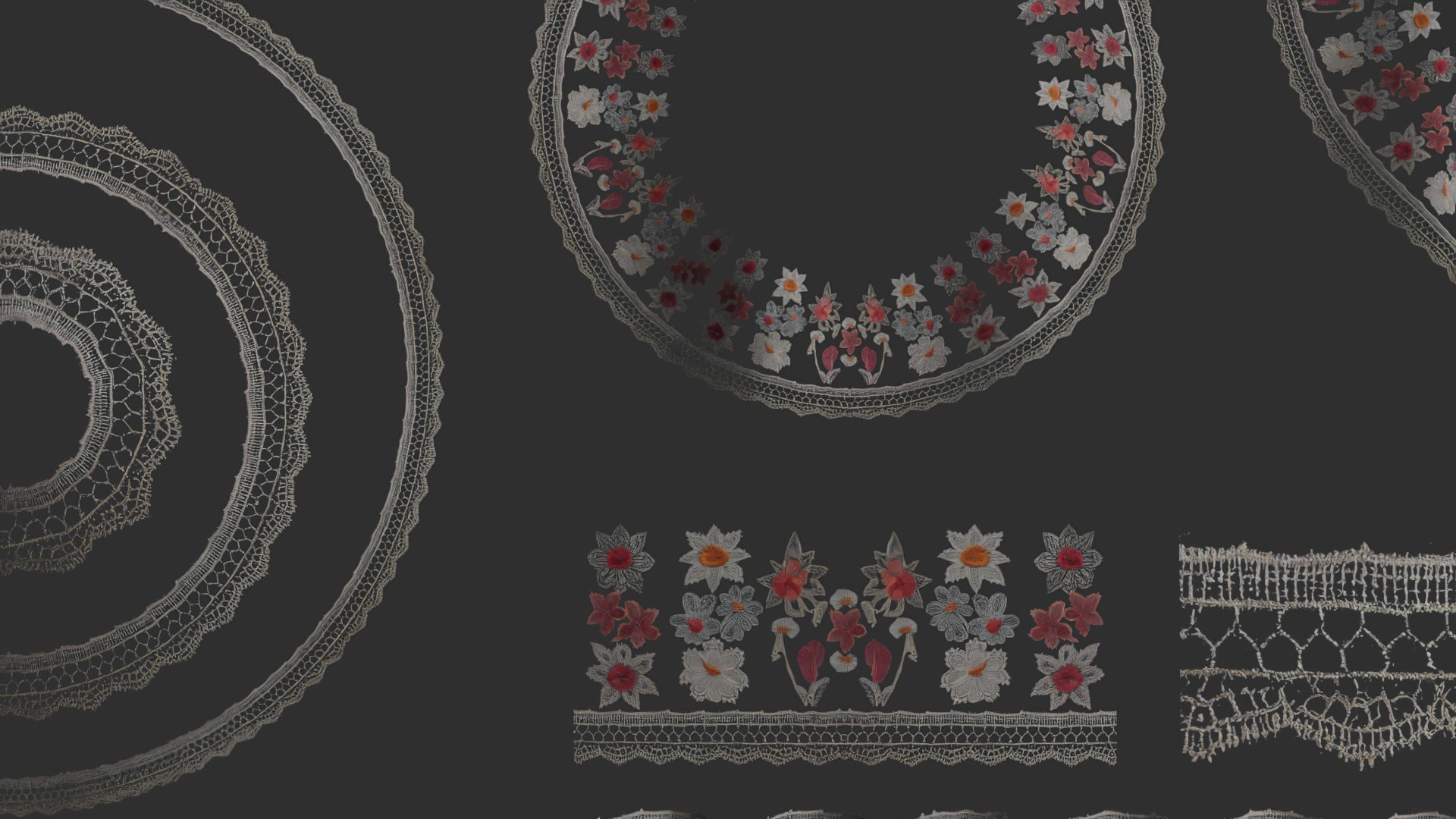 3D 3 Flowers Lace Borders And Trims Materials Textures - TurboSquid 2069932