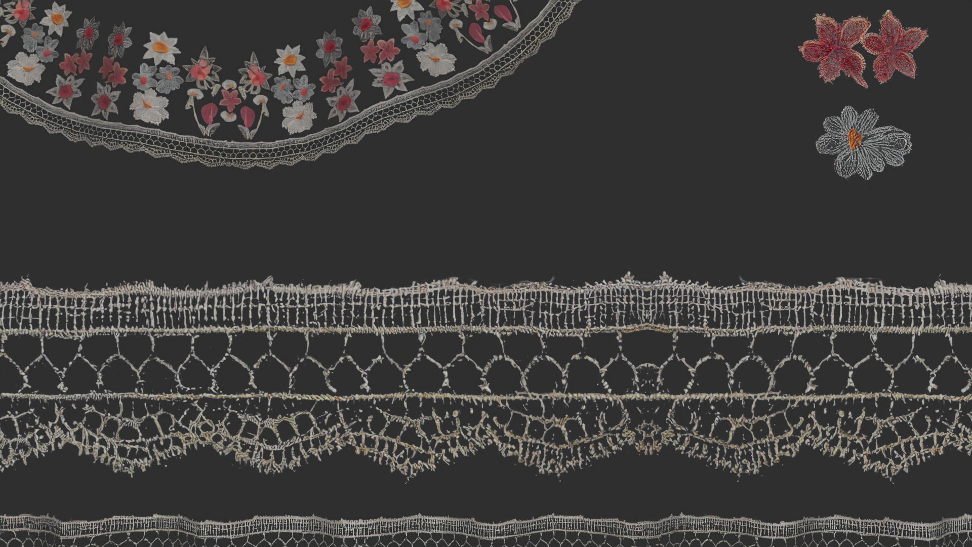 3D 3 Flowers Lace Borders And Trims Materials Textures - TurboSquid 2069932