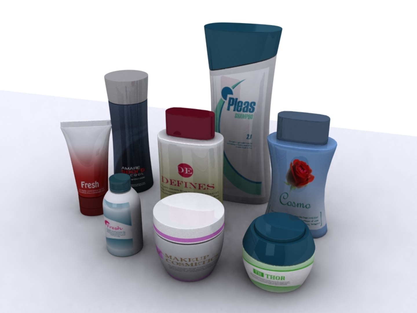 3d model cosmetic bottles cans
