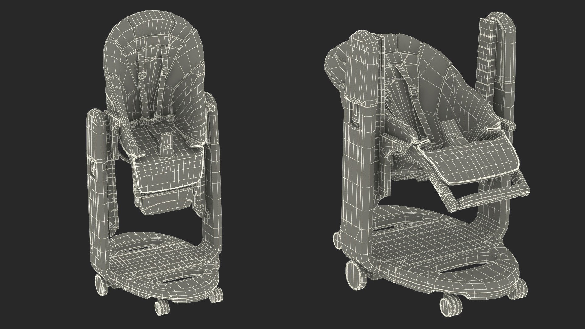 3D High Chair Peg Perego Horizontal Grey Rigged for Cinema 4D model ...