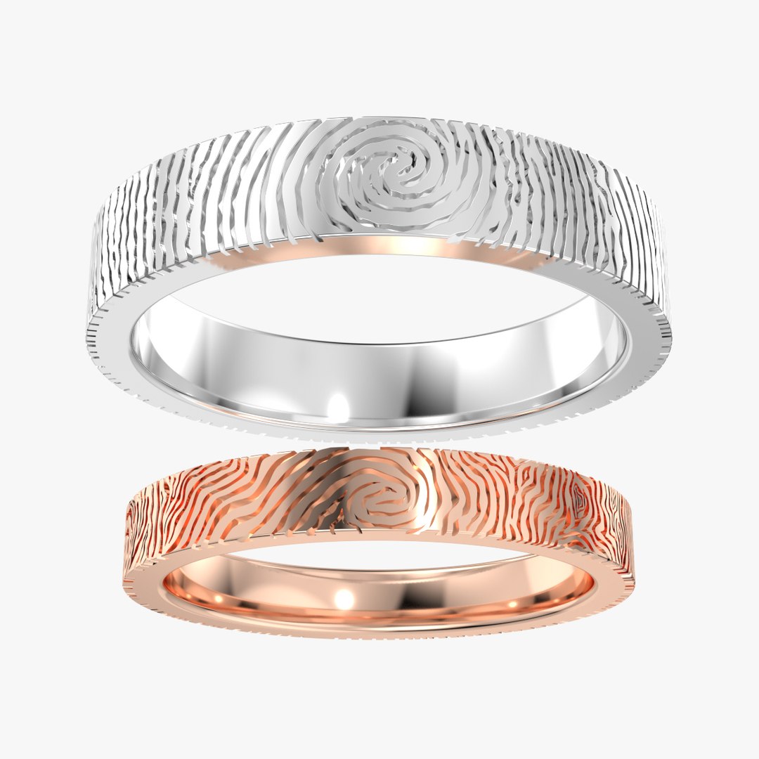 3D Wedding Set Rings Finger Print Styles CAD Design For Men And Women ...
