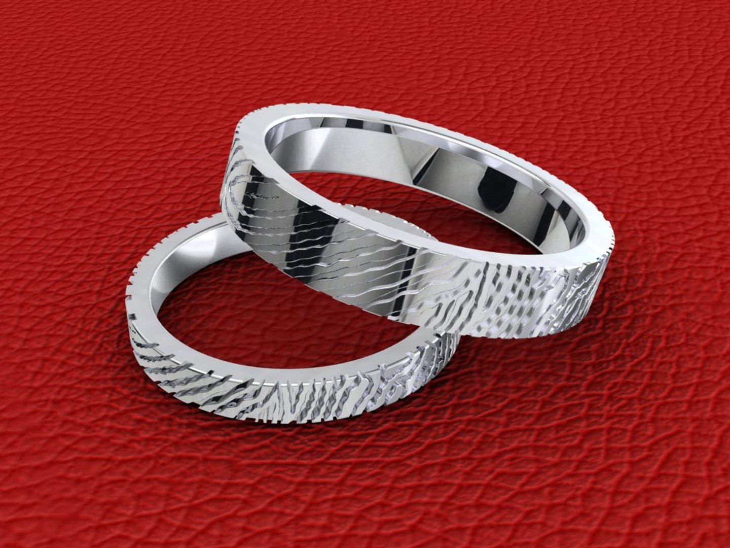 3D Wedding Set Rings Finger Print Styles CAD Design For Men And Women ...