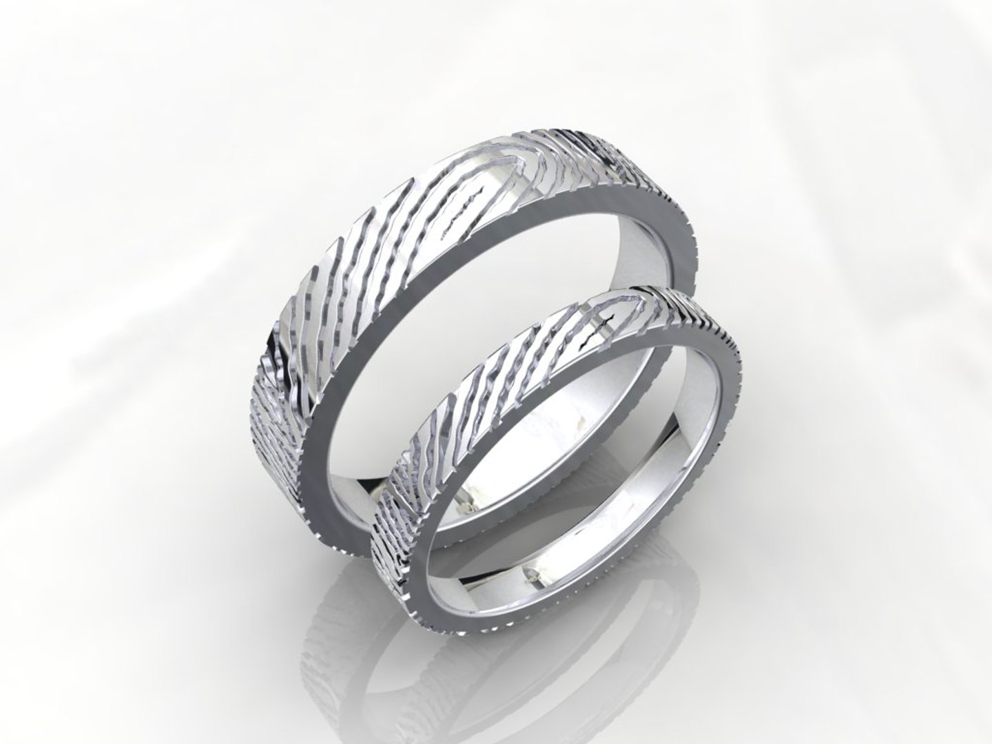 3D Wedding Set Rings Finger Print Styles CAD Design For Men And Women ...