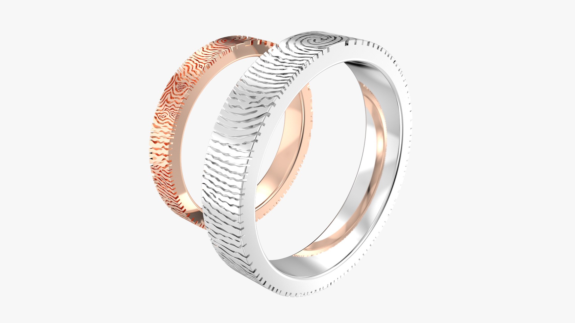 3D Wedding Set Rings Finger Print Styles CAD Design For Men And Women ...