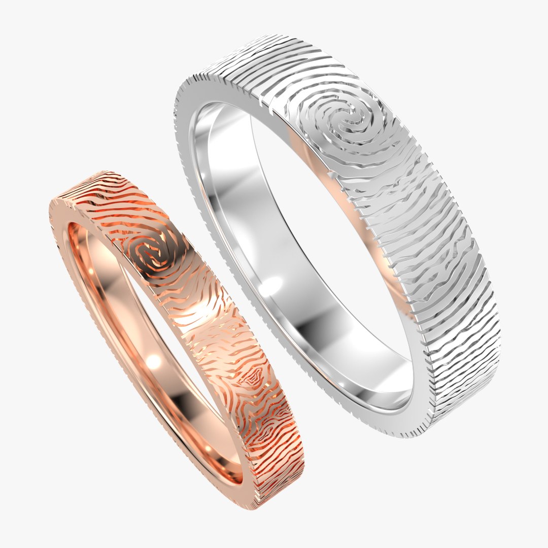 3D Wedding Set Rings Finger Print Styles CAD Design For Men And Women ...