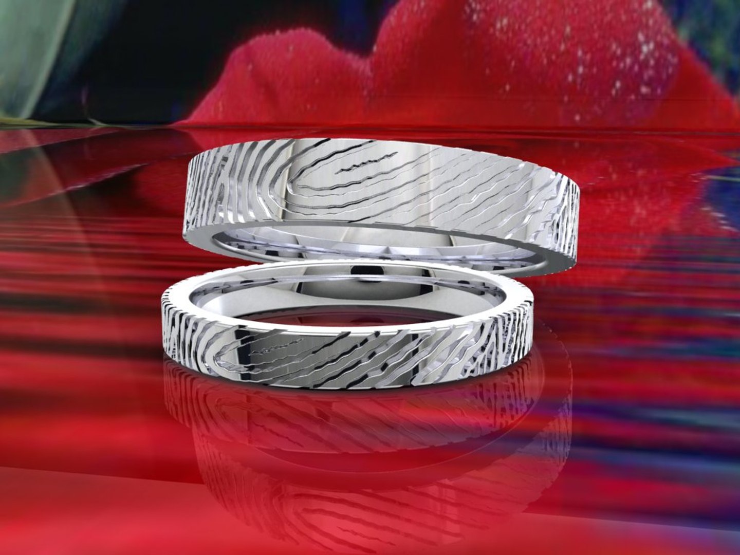 3D Wedding Set Rings Finger Print Styles CAD Design For Men And Women ...