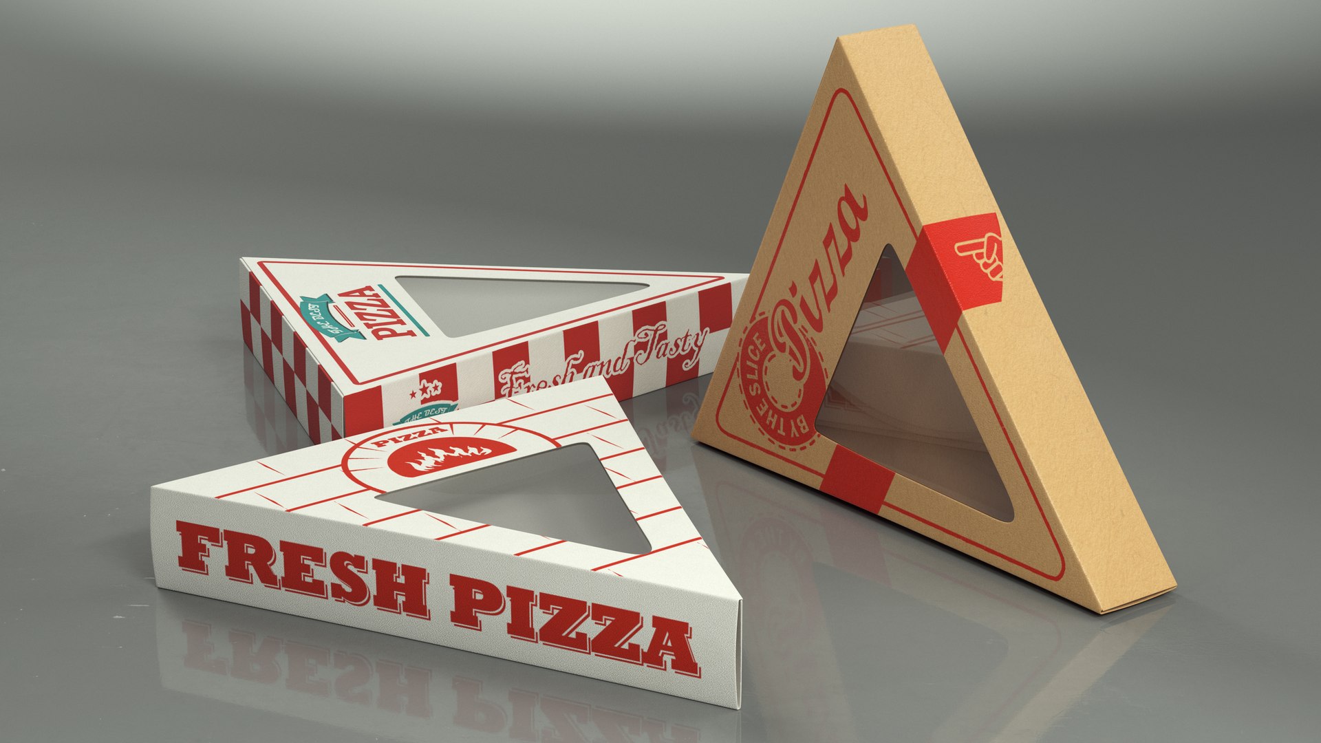 3D Set Of Triangle Pizza Packaging Boxes With Window Model - TurboSquid ...