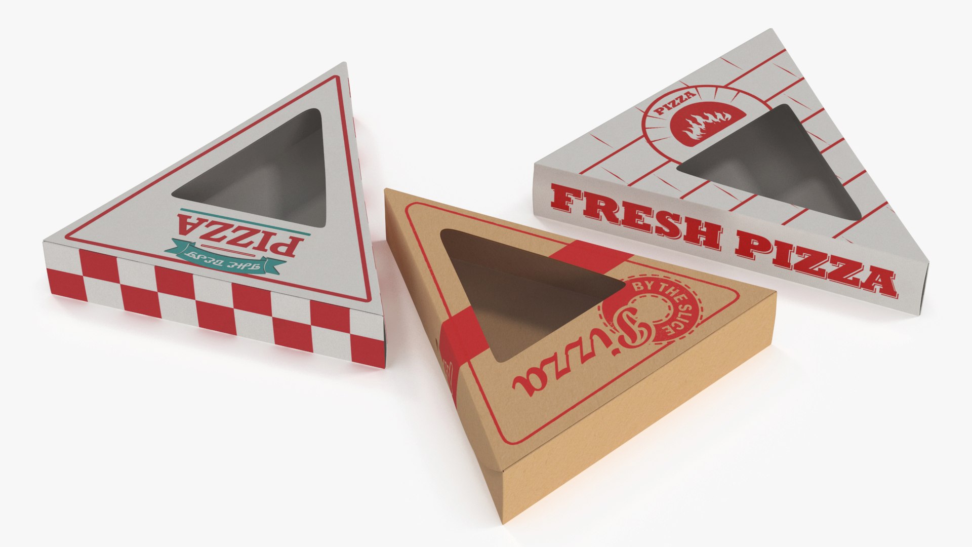 3D Set Of Triangle Pizza Packaging Boxes With Window Model - TurboSquid ...