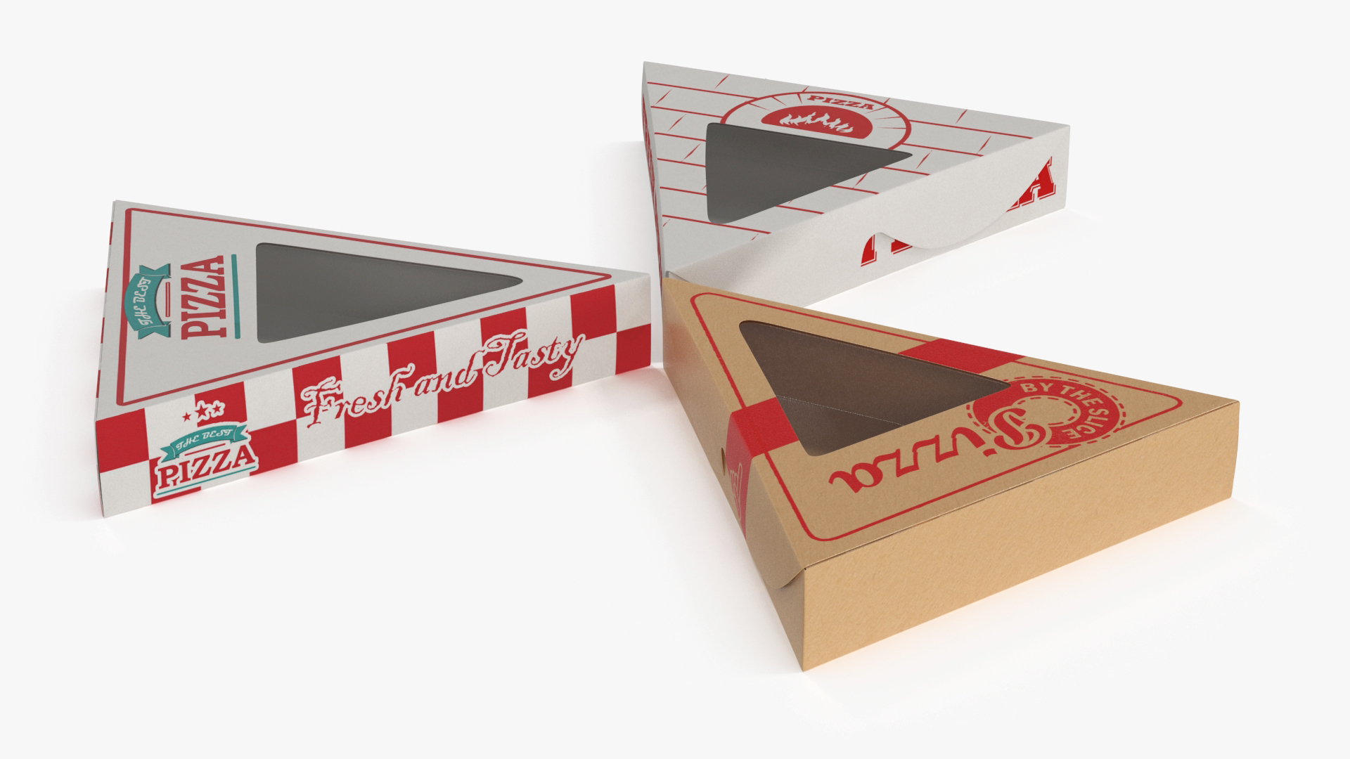 3D Set Of Triangle Pizza Packaging Boxes With Window Model - TurboSquid ...