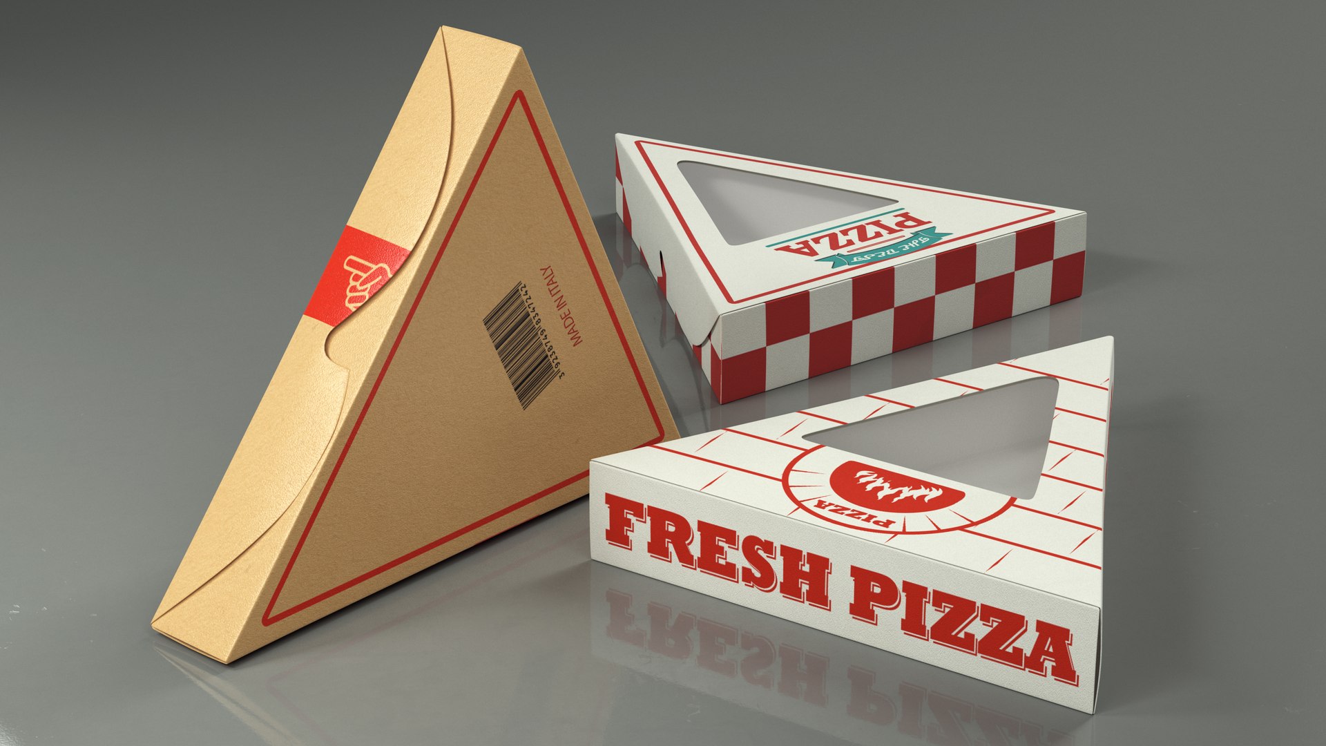 3D Set Of Triangle Pizza Packaging Boxes With Window Model - TurboSquid ...