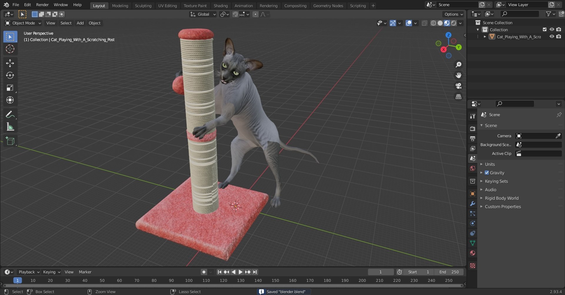 3D Model Cat Playing With A Scratching Post - TurboSquid 1819634