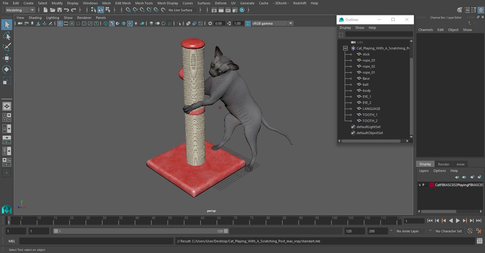 3D Model Cat Playing With A Scratching Post - TurboSquid 1819634