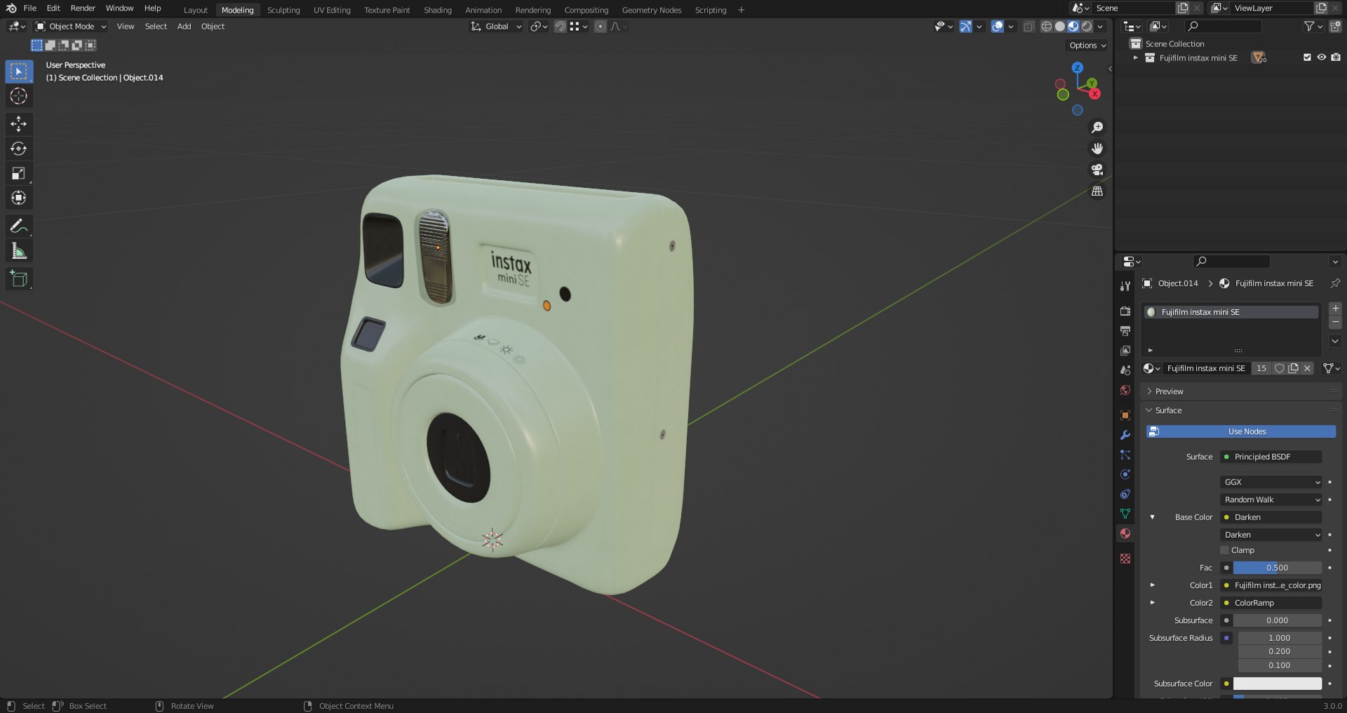 3D Instant Camera Fujifilm Instax Mini SE Green 3D Model Model ...