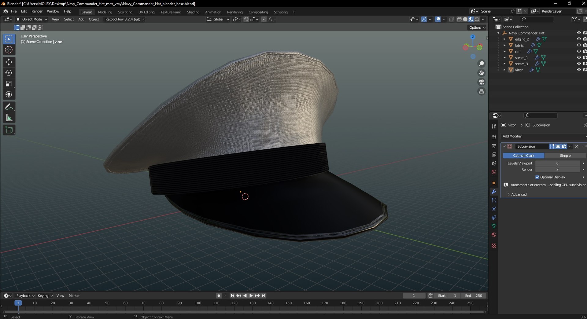 3D Model Navy Commander Hat - TurboSquid 2197564