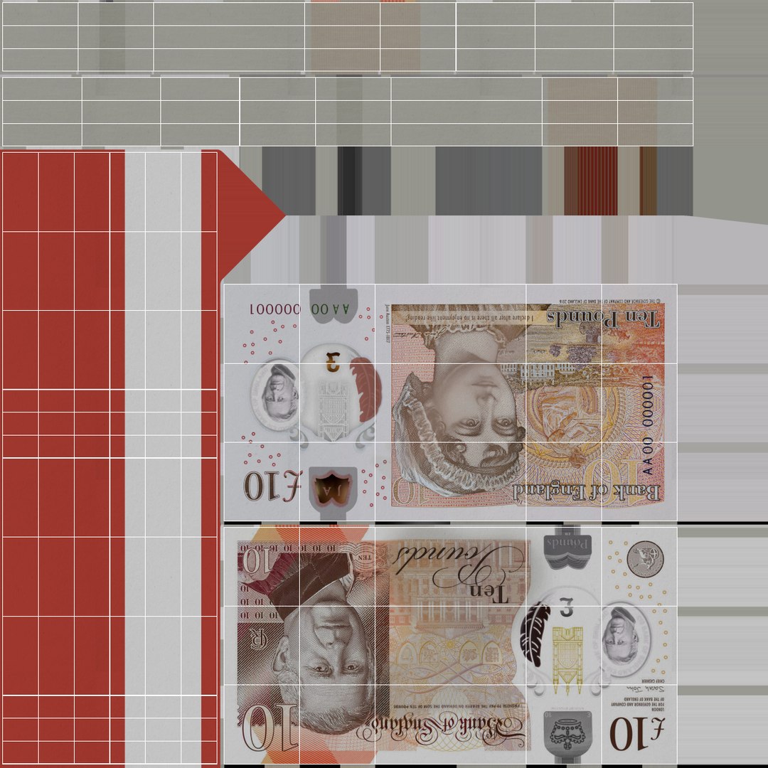 UK Currency 10 Pounds Banknotes Pack 3D - TurboSquid 2258161