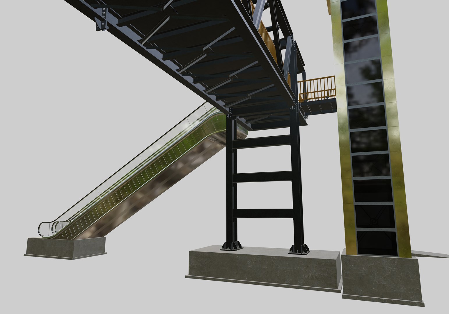 3D Steel Pedestrian Bridge-Elevator-Escalator-Truss Type-23 ...