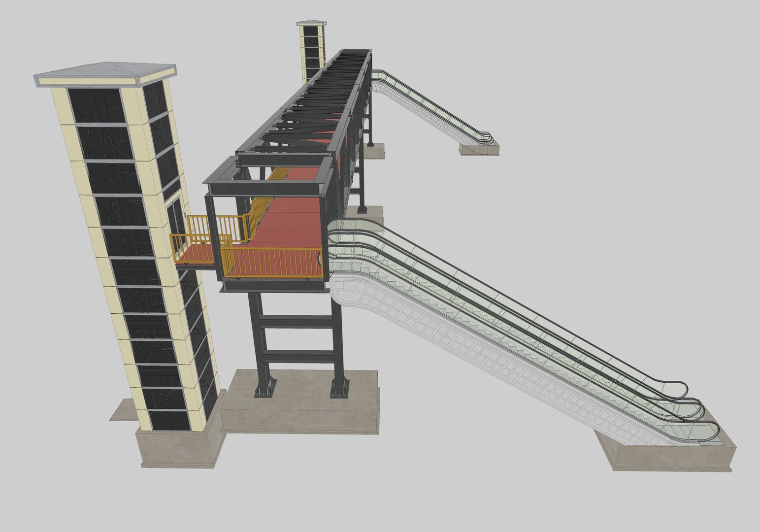 3D Steel Pedestrian Bridge-Elevator-Escalator-Truss Type-23 ...