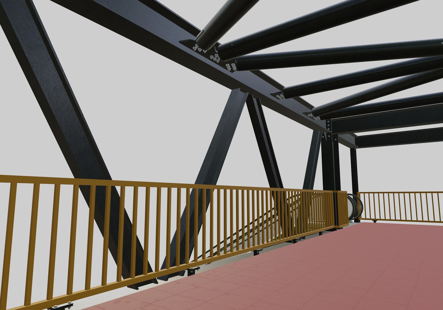 3D Steel Pedestrian Bridge-Elevator-Escalator-Truss Type-23 ...