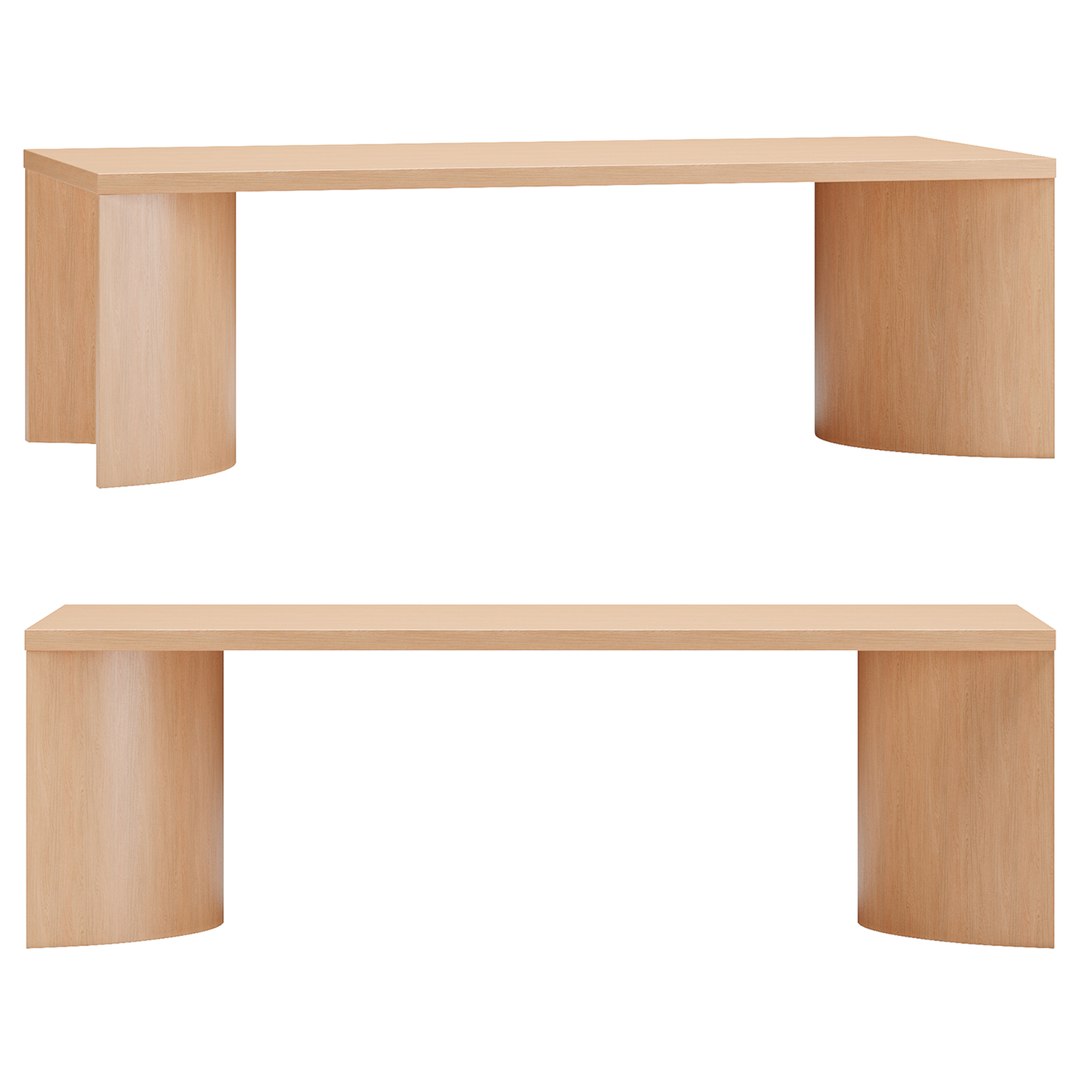 3D Curved Wooden Dining Table Model - TurboSquid 2437733