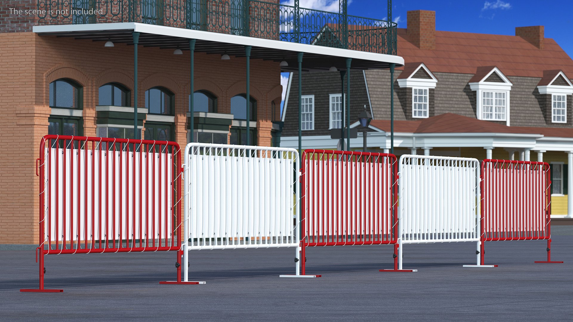 Red and White Crowd Control Barriers Line with Banners 3D model ...