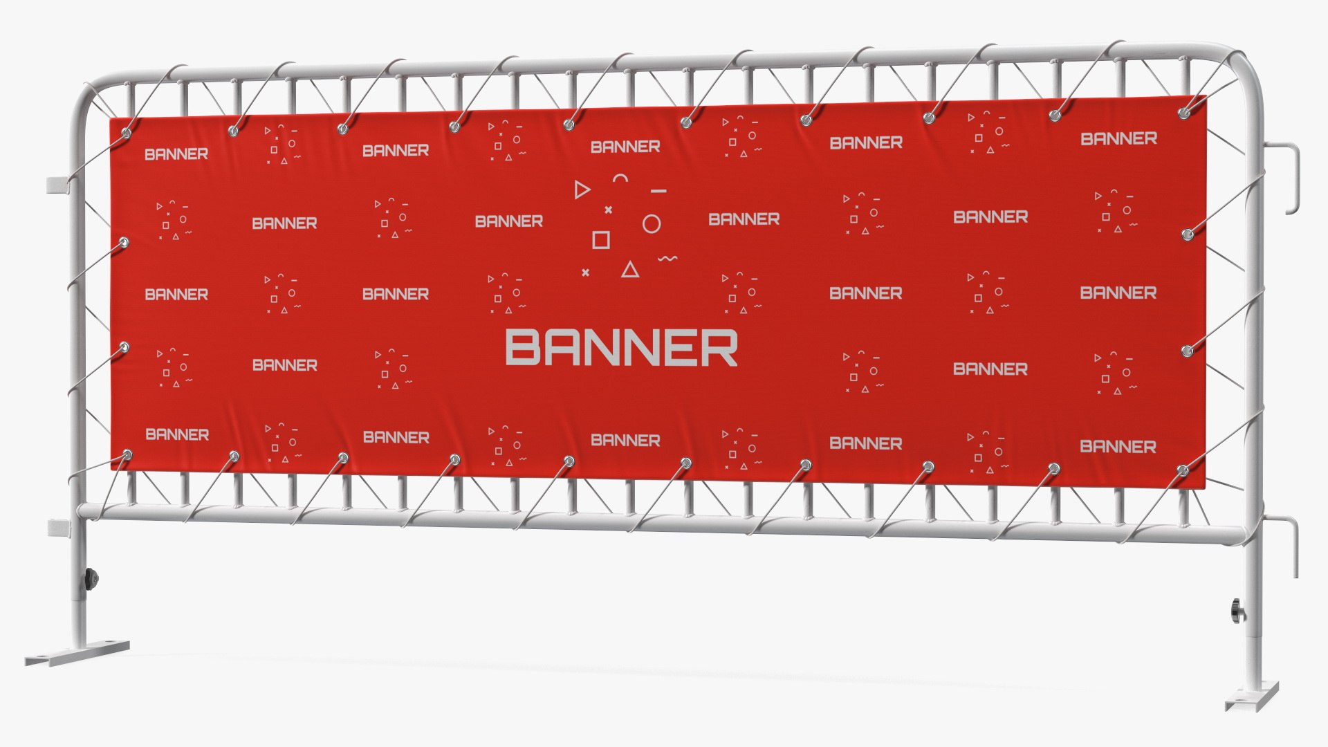 Red and White Crowd Control Barriers Line with Banners 3D model ...
