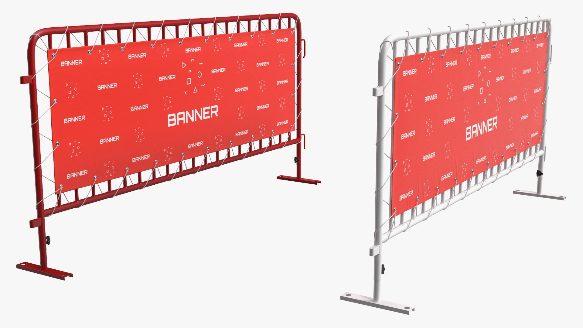 Red and White Crowd Control Barriers Line with Banners 3D model ...