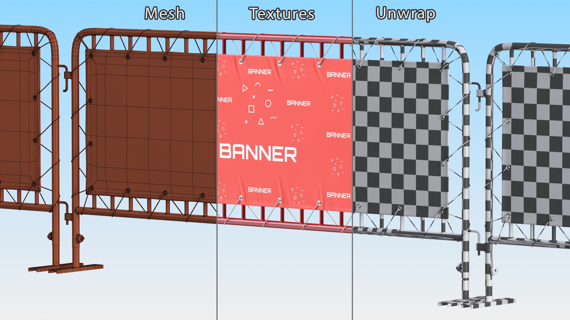 Red and White Crowd Control Barriers Line with Banners 3D model ...