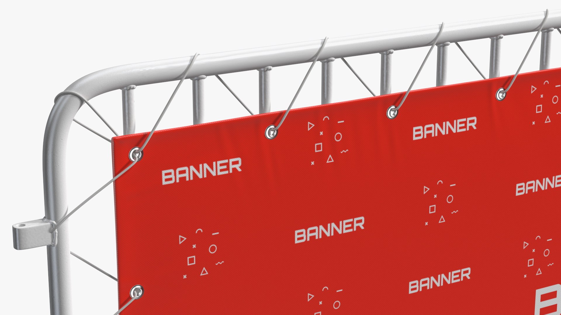 Red and White Crowd Control Barriers Line with Banners 3D model ...