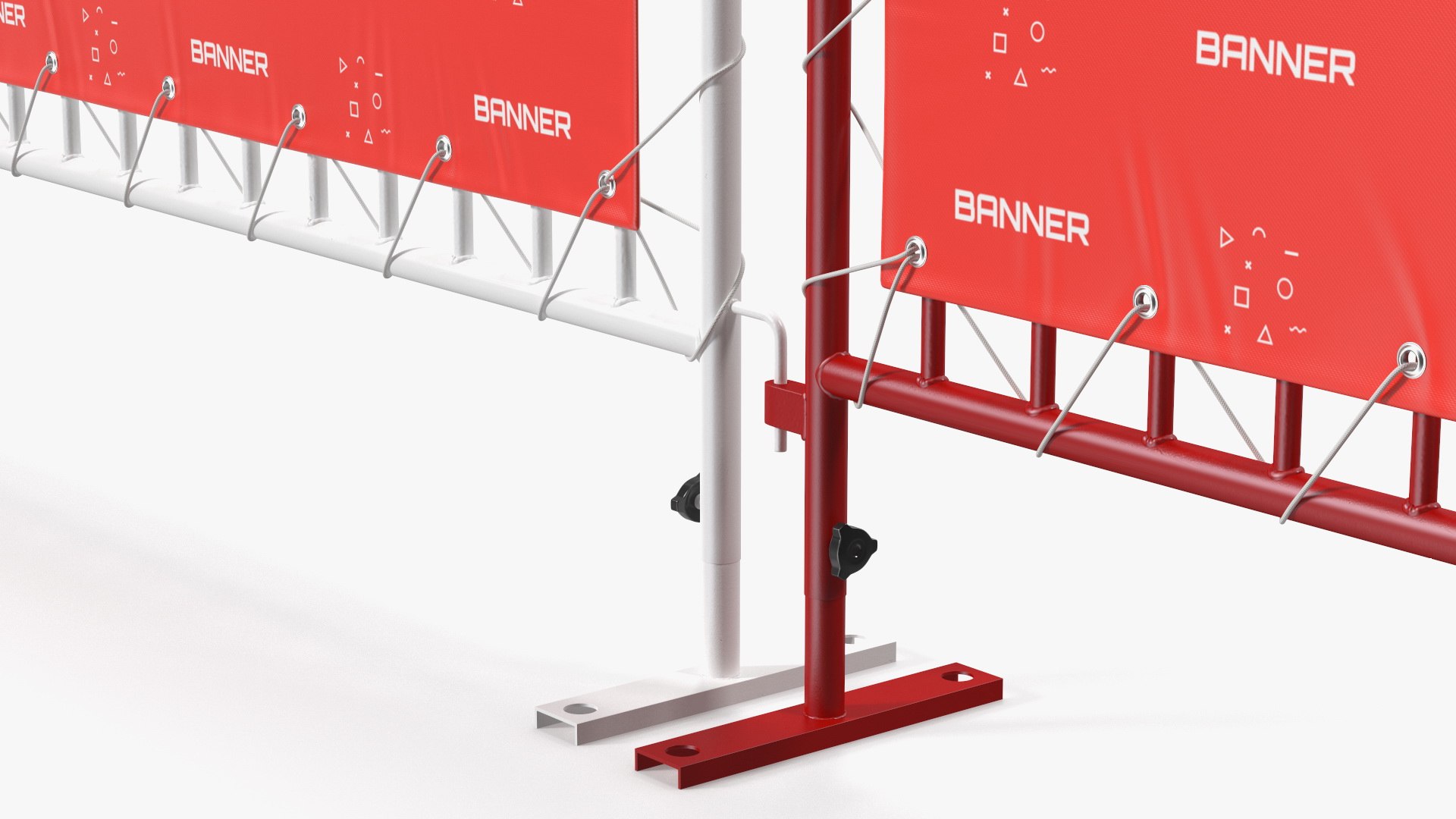 Red and White Crowd Control Barriers Line with Banners 3D model ...