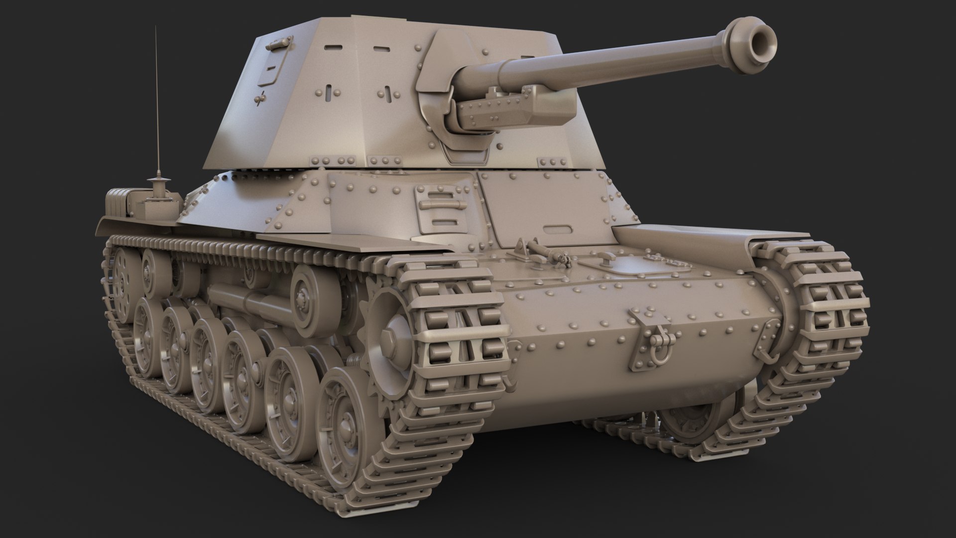 3D Tank Type 3 Ho Ni III Japan Clay Vray Model - TurboSquid 1740297