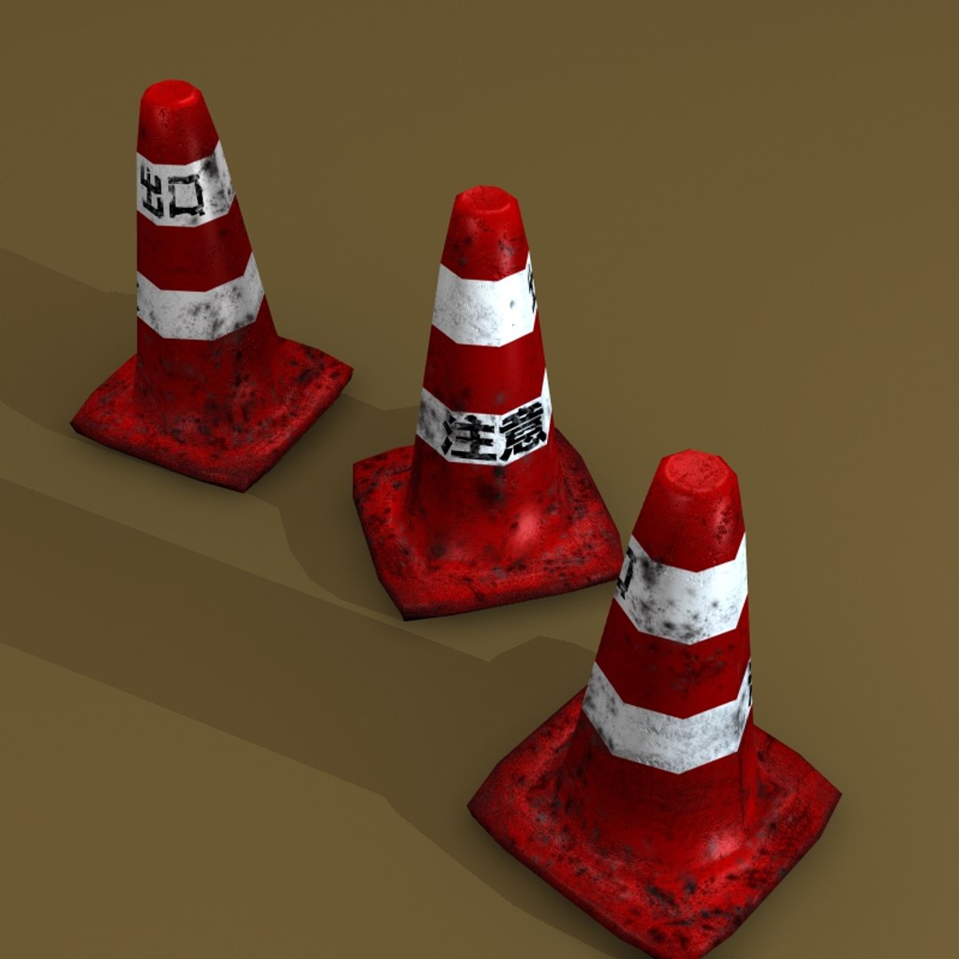 3d model damaged traffic cone japanese