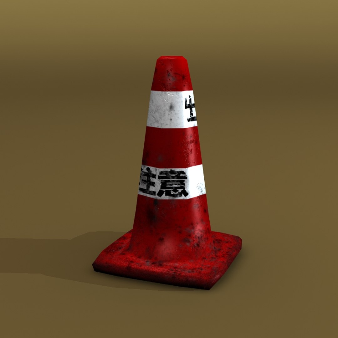 3d model damaged traffic cone japanese