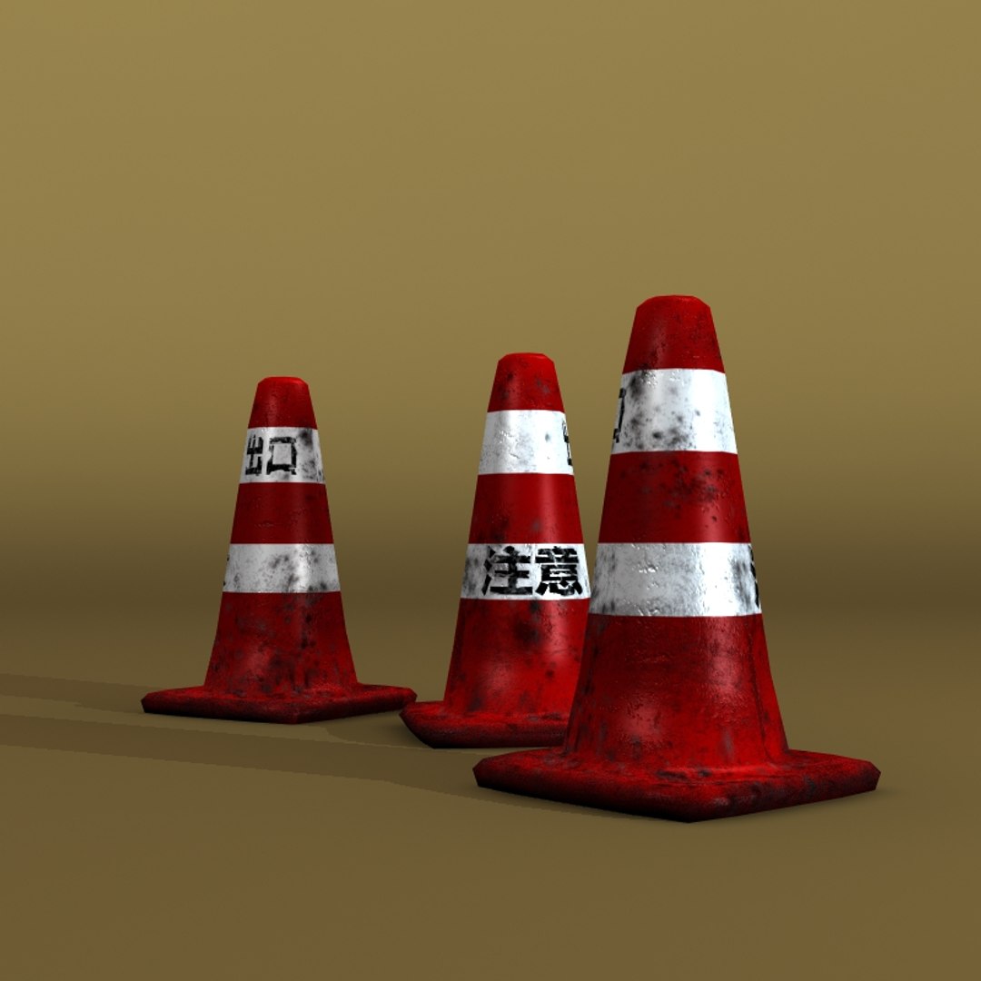 3d model damaged traffic cone japanese