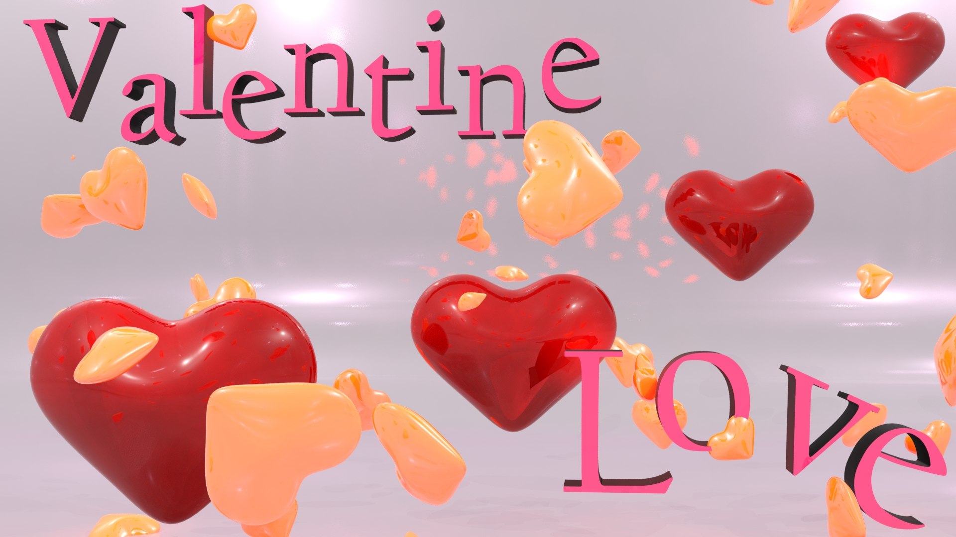 3d Valentine Hearts Rendering
