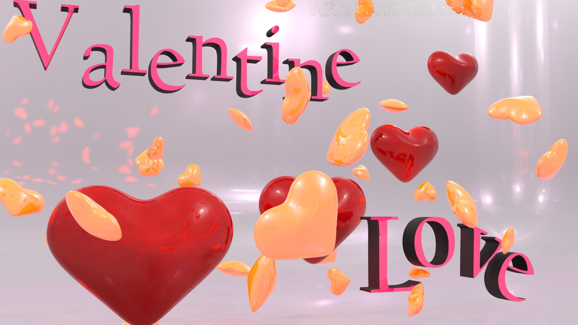 3d Valentine Hearts Rendering