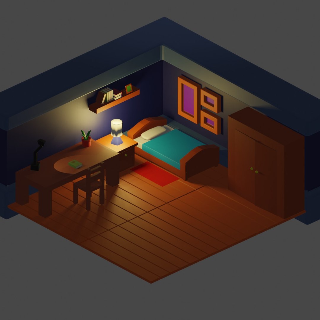 Low poly bedroom 3D model - TurboSquid 1887411