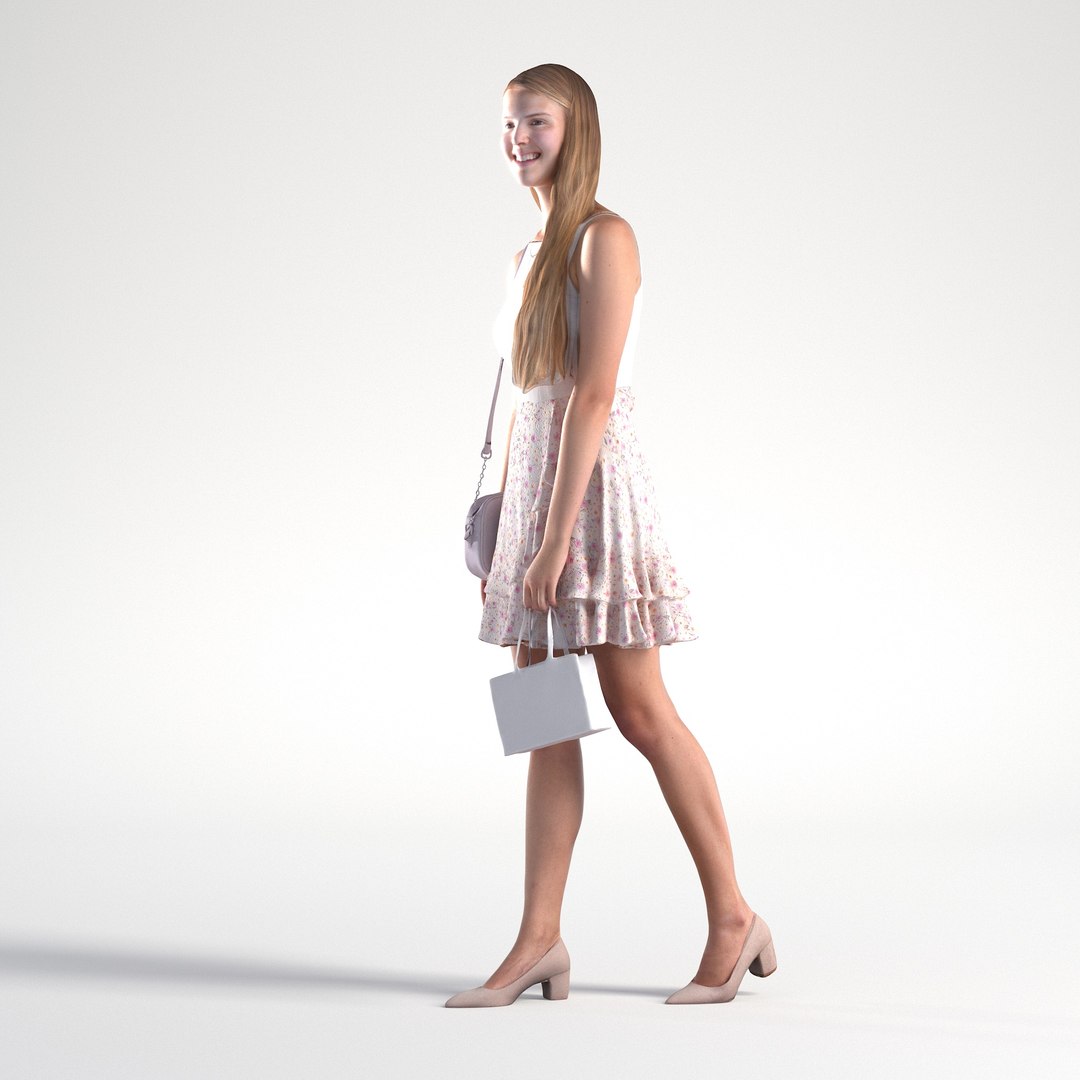 3D People Woman Grace 2220 Casual in Dress Walking with Shopping Bag ...