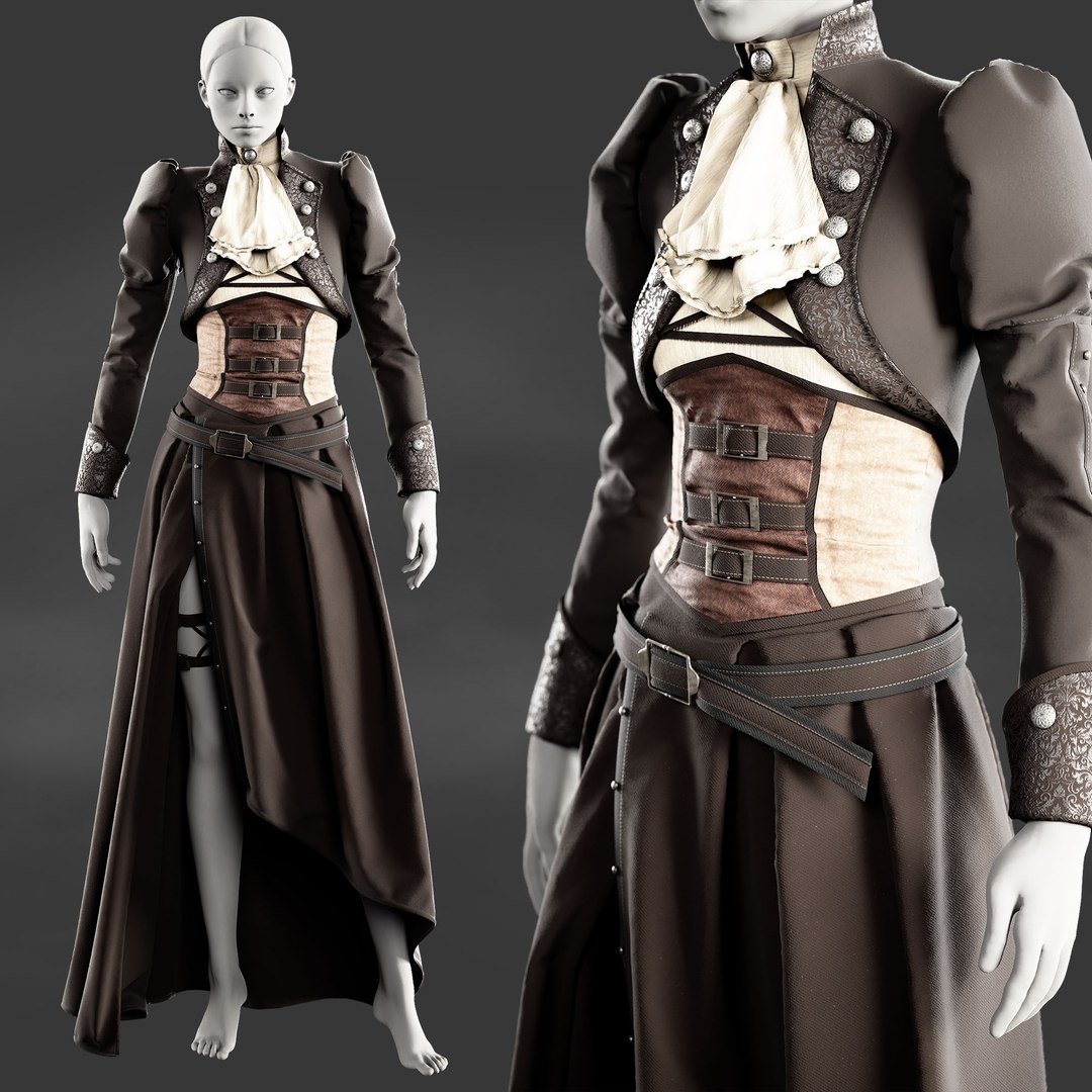 Gothic Dress Marvelous Designer 4k TexturesSmart Material OBJ-FBX 3D ...